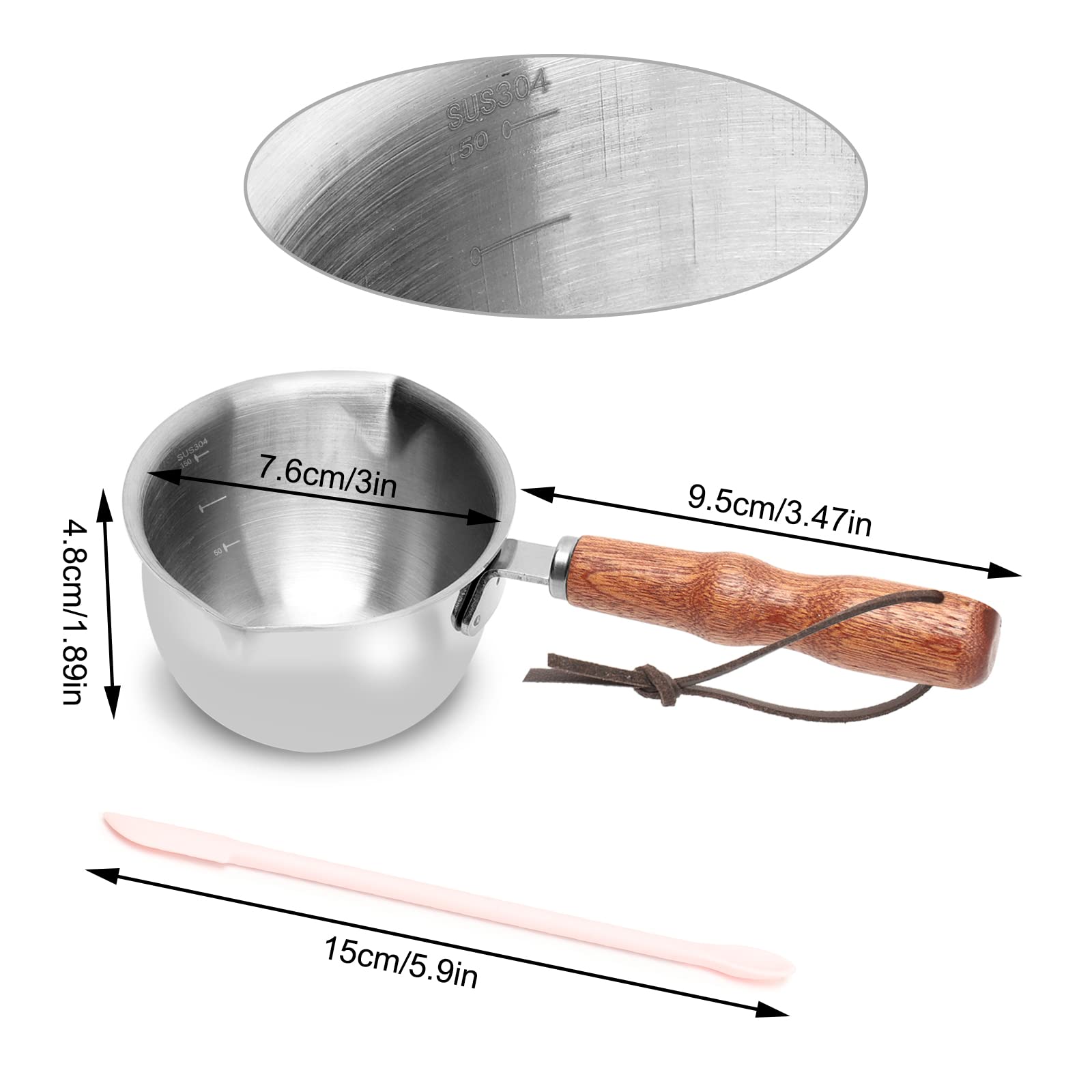 150ML Stainless Steel Boiler Pot with Heat Resistant Wood Handle, Melting Pot Universal for Melting Chocolate, Butter, Cheese, Caramel and Candy