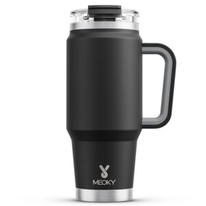 meoky 32 oz tumbler with handle, insulated tumbler with lid and straw, stainless steel travel mug, keeps cold for 24 hours, 100% leak proof, fits in car cup holder (night)