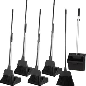 mumufy 5 set lobby dustpan with broom set lobby upright dust pan and broom with long handle heavy duty commercial broom dustpan combo for restaurants kitchen office home