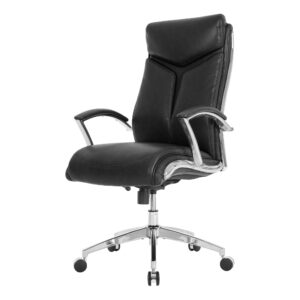 Realspace® Modern Comfort Verismo Bonded Leather High-Back Executive Office Chair, Black/Chrome, BIFMA Compliant