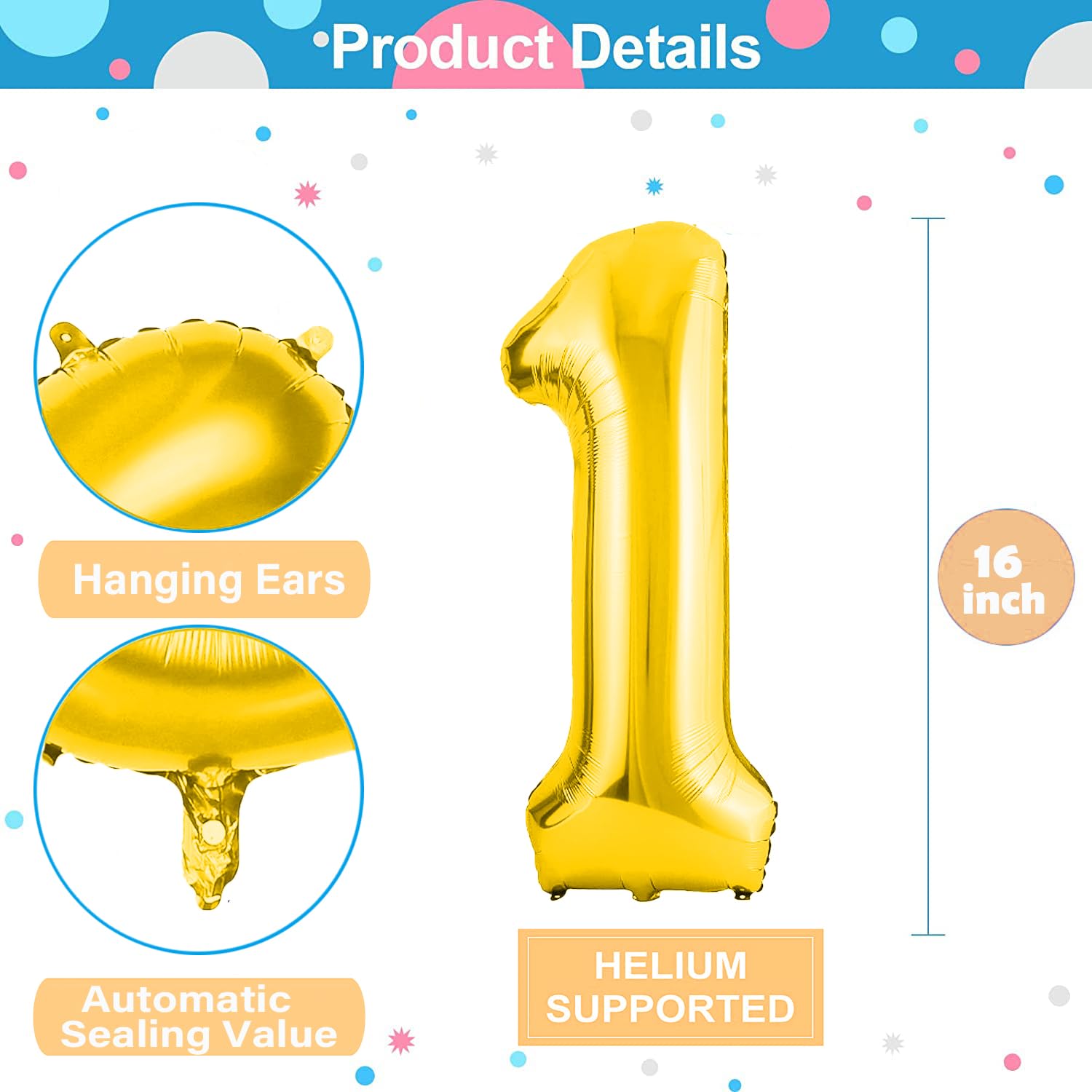 LIOZEOKUN Number Balloons 16 Inch Mylar Foil Number 0-9 Balloons Set for Party Decoration Custom Digital Balloons 10 Pieces Party Supplies(gold)