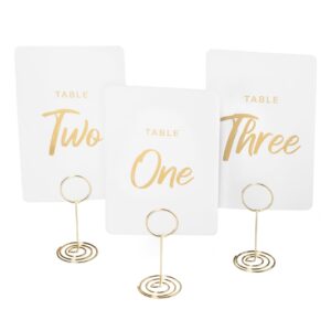 table numbers 1-30 gold set | wedding table number seating cards, golden metal holder stands and storage box