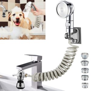 moselny sink faucet sprayer attachment,pet shower sprayer with 118" spring hose,on/off shower head, faucet sprayer adapter with aerator for pet shower, hair washing for utility sink,bathtub