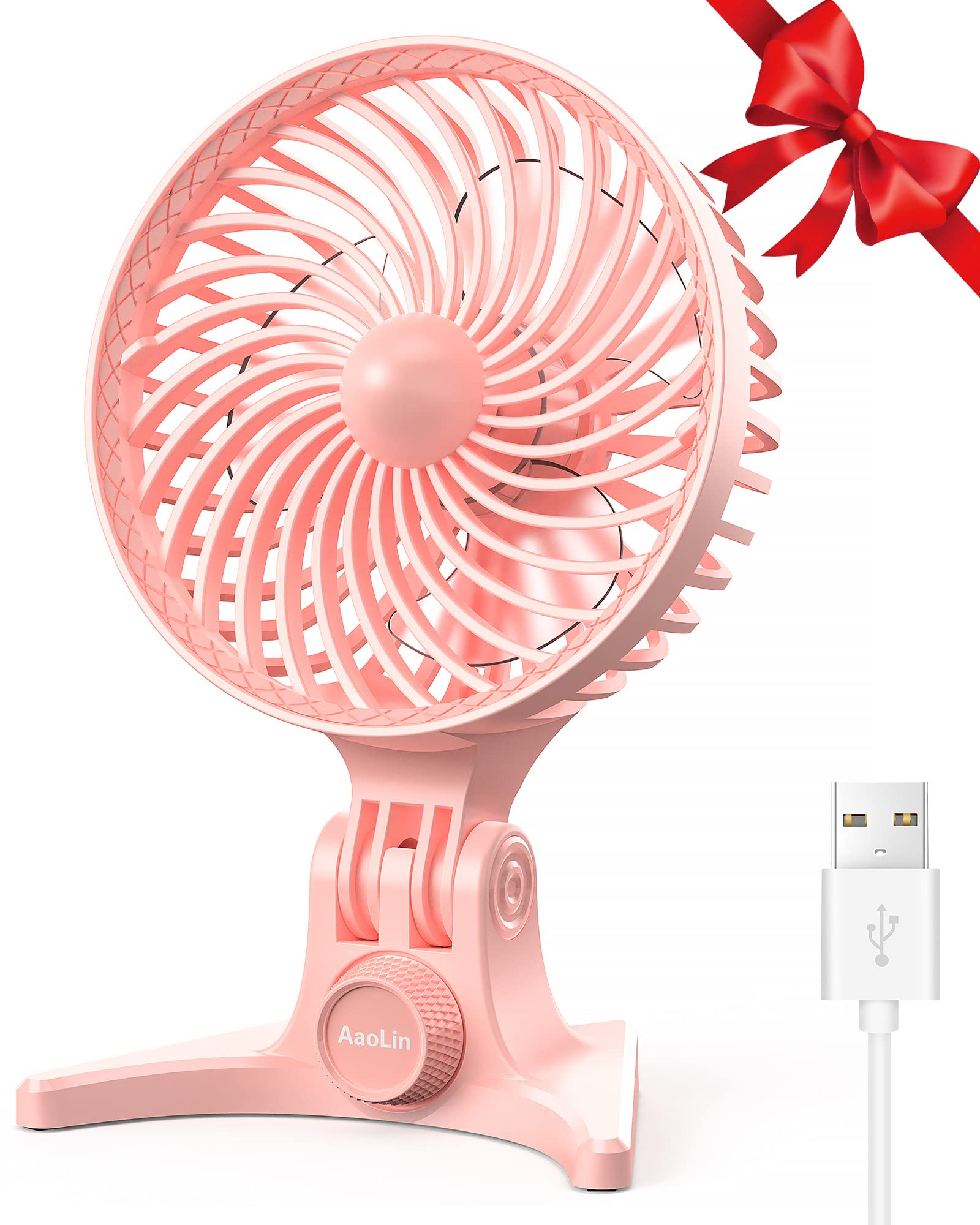 AaoLin USB Desk Fan, Small Fans with CVT Variable Speeds, Strong Cooling Airflow, Quiet Portable, Desktop Mini Personal Table Fan for Room, Home,Office, Bedroom, Pink