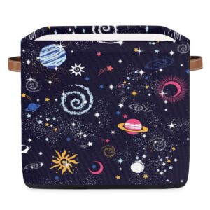 cartoon universe planet storage basket foldable fabric storage baskets decorative square storage bins with handles for living room shelves toy clothes wardrobe