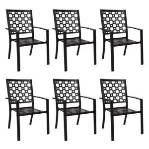 meooem patio dining chairs 6pc outdoor metal stackable arm chairs, backyard garden chair, black