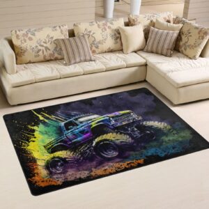 vnurnrn area rug cool monster truck pattern, anti slip rectangular soft indoor/outdoor floor carpet rugs home decor for living dinning room bedroom kitchen 60x39 inch