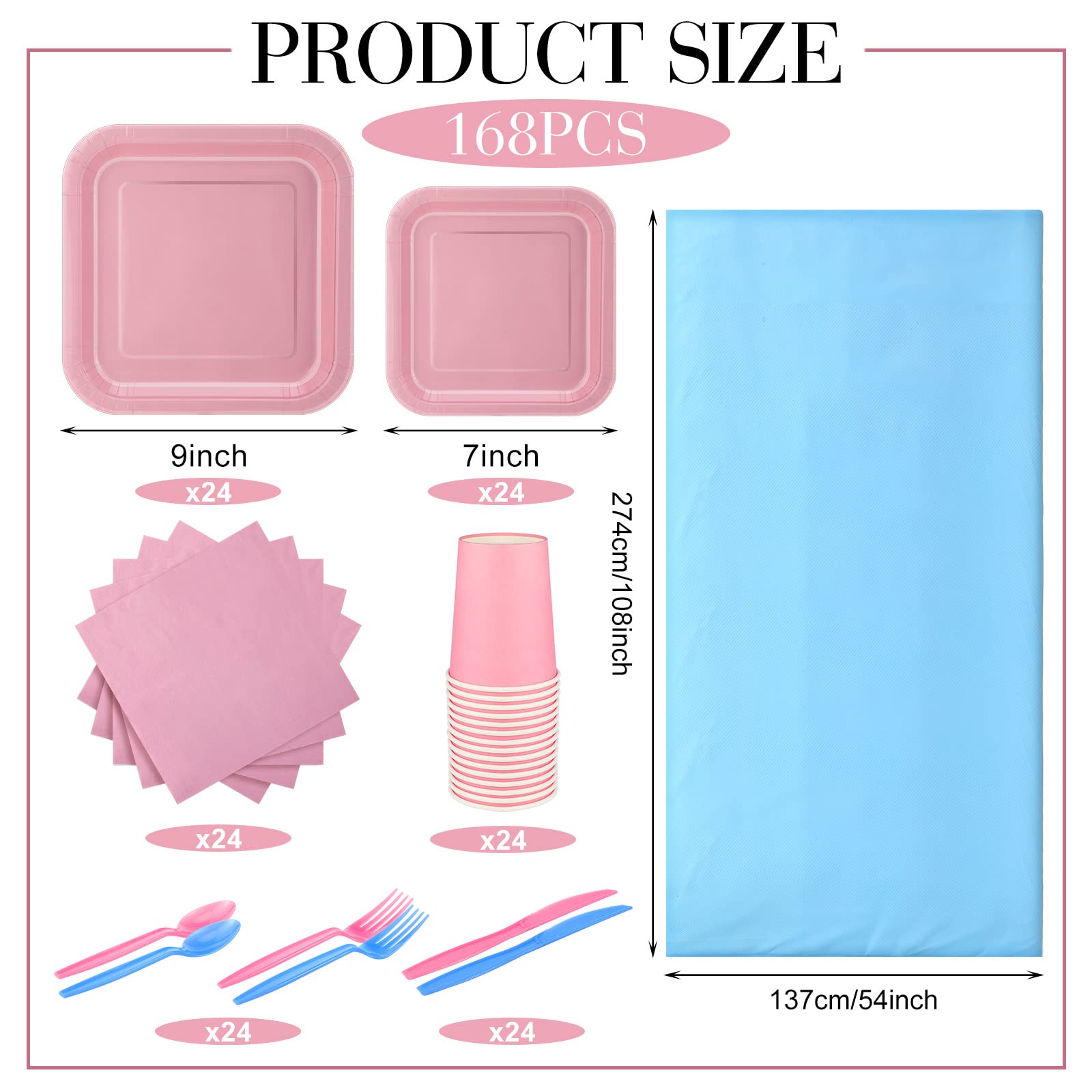 meekoo 212 Pcs Baby Shower Gender Reveal Party Supplies Serves 30 Guests Assorted Disposable Paper Plates and Napkins Set Blue and Pink Gender Reveal Party Plates Napkins Cups Cutlery (Square Plate)