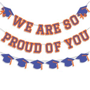 we are so proud of you banner graduation party decorations congrats grad cap garlands wall sign blue and orange