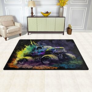 Vnurnrn Area Rug Cool Monster Truck Pattern, Anti Slip Rectangular Soft Indoor/Outdoor Floor Carpet Rugs Home Decor for Living Dinning Room Bedroom Kitchen 60x39 inch