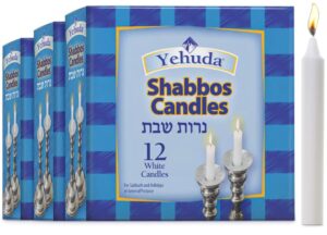 yehuda 3 hour white shabbos candles (36 candles), traditional shabbat candles | unscented | emergency candles for emergency kit