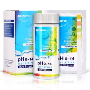 drenoyic ph test strips - 0 to 14 (200 ct) universal acid alkaline litmus paper testing strips for water, urine and saliva, soap, soil, diet ph monitoring, and so on