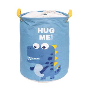 lufofox dinosaur kids laundry hamper with handles large collapsible laundry basket with drawstring waterproof toy storage bins for bedroom (blue)