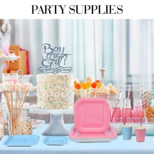 meekoo 212 Pcs Baby Shower Gender Reveal Party Supplies Serves 30 Guests Assorted Disposable Paper Plates and Napkins Set Blue and Pink Gender Reveal Party Plates Napkins Cups Cutlery (Square Plate)