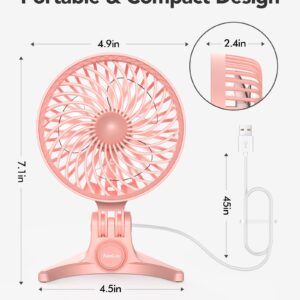 AaoLin USB Desk Fan, Small Fans with CVT Variable Speeds, Strong Cooling Airflow, Quiet Portable, Desktop Mini Personal Table Fan for Room, Home,Office, Bedroom, Pink