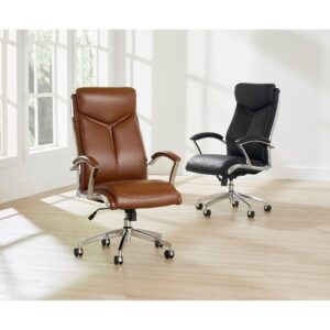 Realspace® Modern Comfort Verismo Bonded Leather High-Back Executive Office Chair, Black/Chrome, BIFMA Compliant