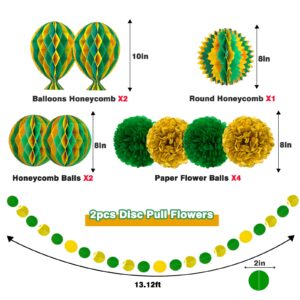 Green Gold Party Decorations, Graduation Season Hanging Paper Fans Honeycomb Balls Dot Garland Glitter Triangle Flags Pennants for St. Patrick's Day Green Theme Birthday Gender Reveal Supplies