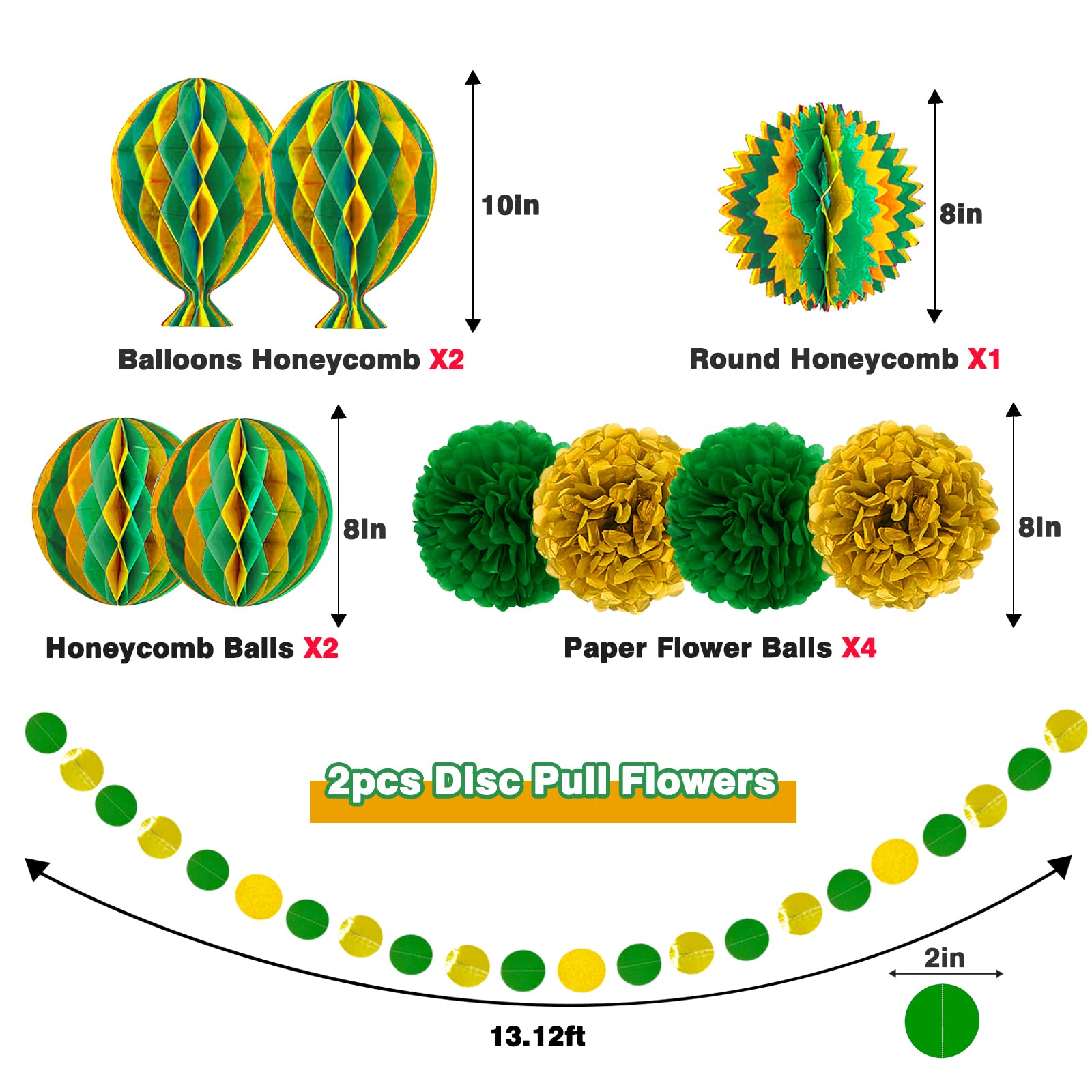 Green Gold Party Decorations, Graduation Season Hanging Paper Fans Honeycomb Balls Dot Garland Glitter Triangle Flags Pennants for St. Patrick's Day Green Theme Birthday Gender Reveal Supplies