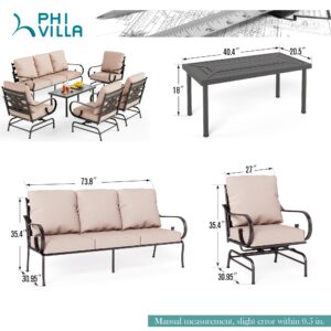 PHI VILLA Metal Patio Outdoor Furniture Sets,Large Heavy Duty Patio Conversation Sets for Backyard, Porch and Garden（Beige, 6 pcs w/Table）