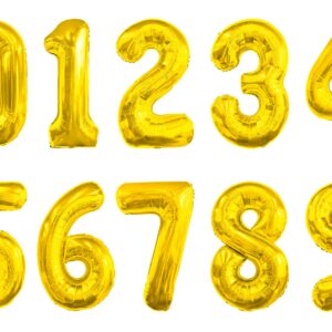 LIOZEOKUN Number Balloons 16 Inch Mylar Foil Number 0-9 Balloons Set for Party Decoration Custom Digital Balloons 10 Pieces Party Supplies(gold)