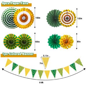 Green Gold Party Decorations, Graduation Season Hanging Paper Fans Honeycomb Balls Dot Garland Glitter Triangle Flags Pennants for St. Patrick's Day Green Theme Birthday Gender Reveal Supplies