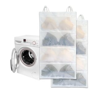 bra laundry bags for washing machine, 2pc, holds 8 a-d cups sizes, cleans, drys, storage and dust-proof 4-in-1, cleans better than a single laundry bag