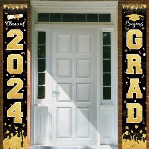 2024 graduation party decorations - green gold class of 2024 congrats grad porch sign banner hanging flag graduation party supplies for school college classroom decor