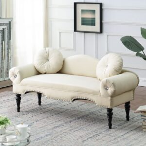 gnixuu 54 ” velvet small loveseat sofa, mid century modern love seat couch settee tufted 2 seater couches bedside entryway bench with 2 pillows nailhead trim for bedroom, living room(beige)