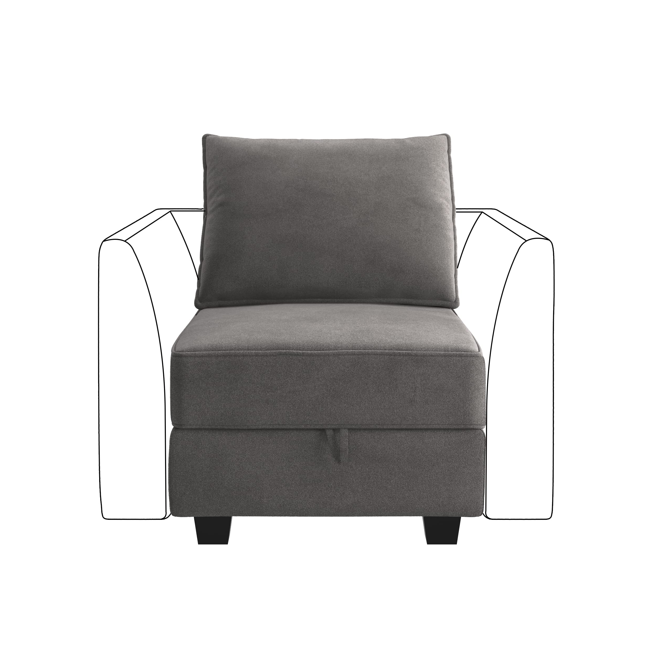 HONBAY Middle Module for Modular Sectional Sofa Couch, Accent Armless Chair with Storage Seat, Velvet Grey