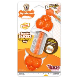 nylabone strong chew sneaky snacker treat toy for dogs, interactive dog enrichment chew toys, bacon flavor, large/giant - up to 50 lbs. (1 count)