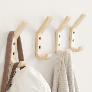 ubtkey 4 pack wooden coat hooks wall hooks for hanging, natural oak wood coat hooks wall mounted heavy duty entryway hooks for hanging coats