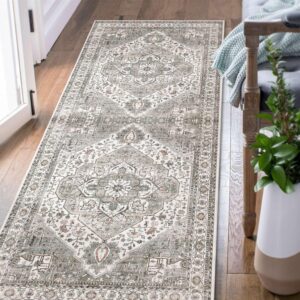 jinchan washable runner rug 2x7 kitchen runner rug non slip grey taupe vintage hallways runner rug ultra-thin lightweight accent rug soft throw carpet runners laundry room bedroom livingroom