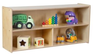 rri goods 2-shelf kids bookshelf & toy storage organizer | 3-section montessori shelves for home & classroom organization & storage