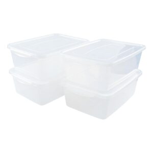 zopnny 4-pack 14 qt. stackable nestable box tote closet organization, plastic latch bin with lids, clear