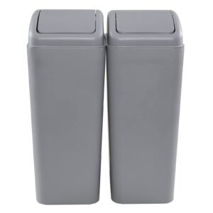 cadineus 14 liter plastic trash can with lid, kitchen bathrooom office garbage bin set of 2