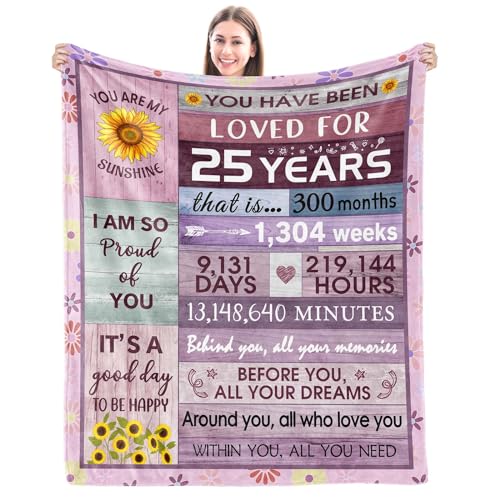 BRITHBORTH 25th Birthday Gifts for Women Blanket, 25th Birthday Decorations for Men Women, 25th Birthday, Best 25th Gift Ideas for Daughter Niece Bestie Sister Friends Blanket 60"x50"