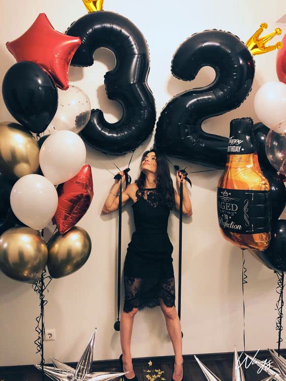 Black 5 Balloon, 40 Inch Number Balloon, Black and Gold Party Supplies, 5th Birthday Balloon Decorations, 5 15 25 35 50 Number Balloons, Number 5 Balloon