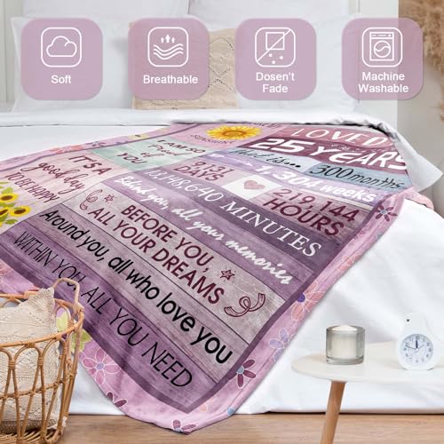 BRITHBORTH 25th Birthday Gifts for Women Blanket, 25th Birthday Decorations for Men Women, 25th Birthday, Best 25th Gift Ideas for Daughter Niece Bestie Sister Friends Blanket 60"x50"