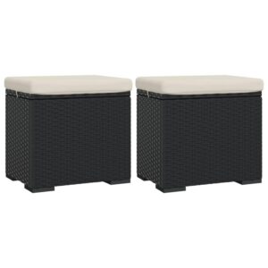 vidaxl ottomans set with cushions - black poly rattan weather resistant outdoor seating with powder-coated metal frame and removable cushions