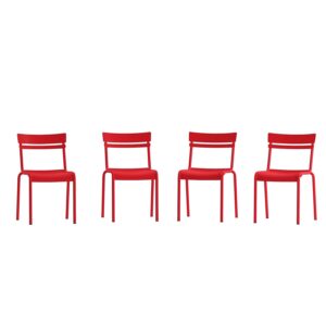 flash furniture nash commercial grade steel stack chair, indoor-outdoor armless chair with 2 slat back, set of 4, red