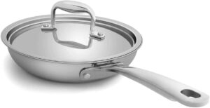 fortune candy fry pan with lid, 3-ply skillet, 18/8 stainless steel, induction ready, dishwasher safe, silver (10 inches)