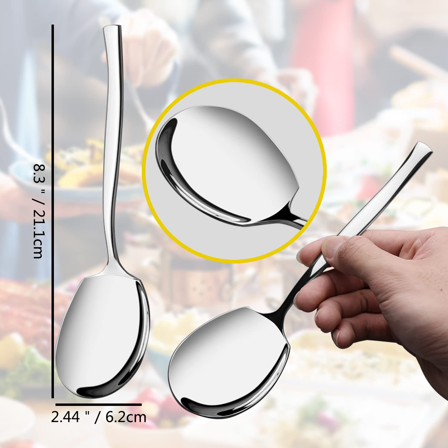 Rinboat 12-Piece Large Serving Spoon, Stainless Steel Buffet Serving Spoon