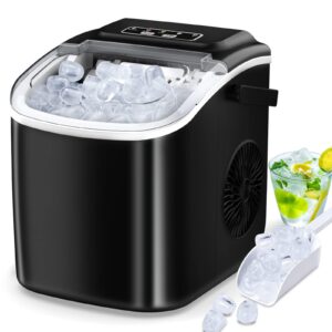 countertop ice maker, portable ice maker machine with carry handle, self-cleaning ice makers, 9 bullet ice in 6 mins, 26.5lbs/24h with ice bags and ice scoop basket for home bar camping rv(black)