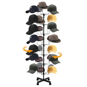 ddbessic 7-tier rotating hat display rack, 35 hooks metal freestanding retail display stand commercial large headwear wig rack metal floor rack for hats and wigs (black)