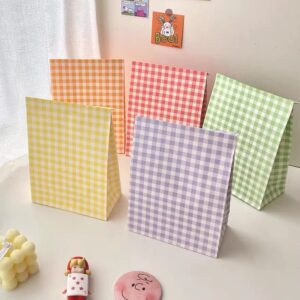 25pcs Party Favor Bags Colorful Paper Bags Rainbow Treat Bags Checked Gift Bags Goodie Bags with Stickers for Birthday Party Baby Shower Holiday Celebration