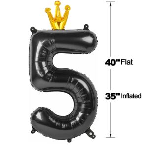 Black 5 Balloon, 40 Inch Number Balloon, Black and Gold Party Supplies, 5th Birthday Balloon Decorations, 5 15 25 35 50 Number Balloons, Number 5 Balloon