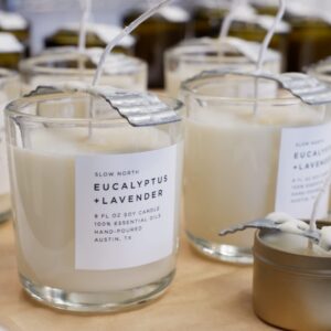 Eucalyptus + Lavender Candle - Essential Oils and 100% Pure Soy Wax Candle in a Reusable Frosted Glass Jar - A Unique and Mindful Scented Candle Hand-Poured in The USA (8 oz)