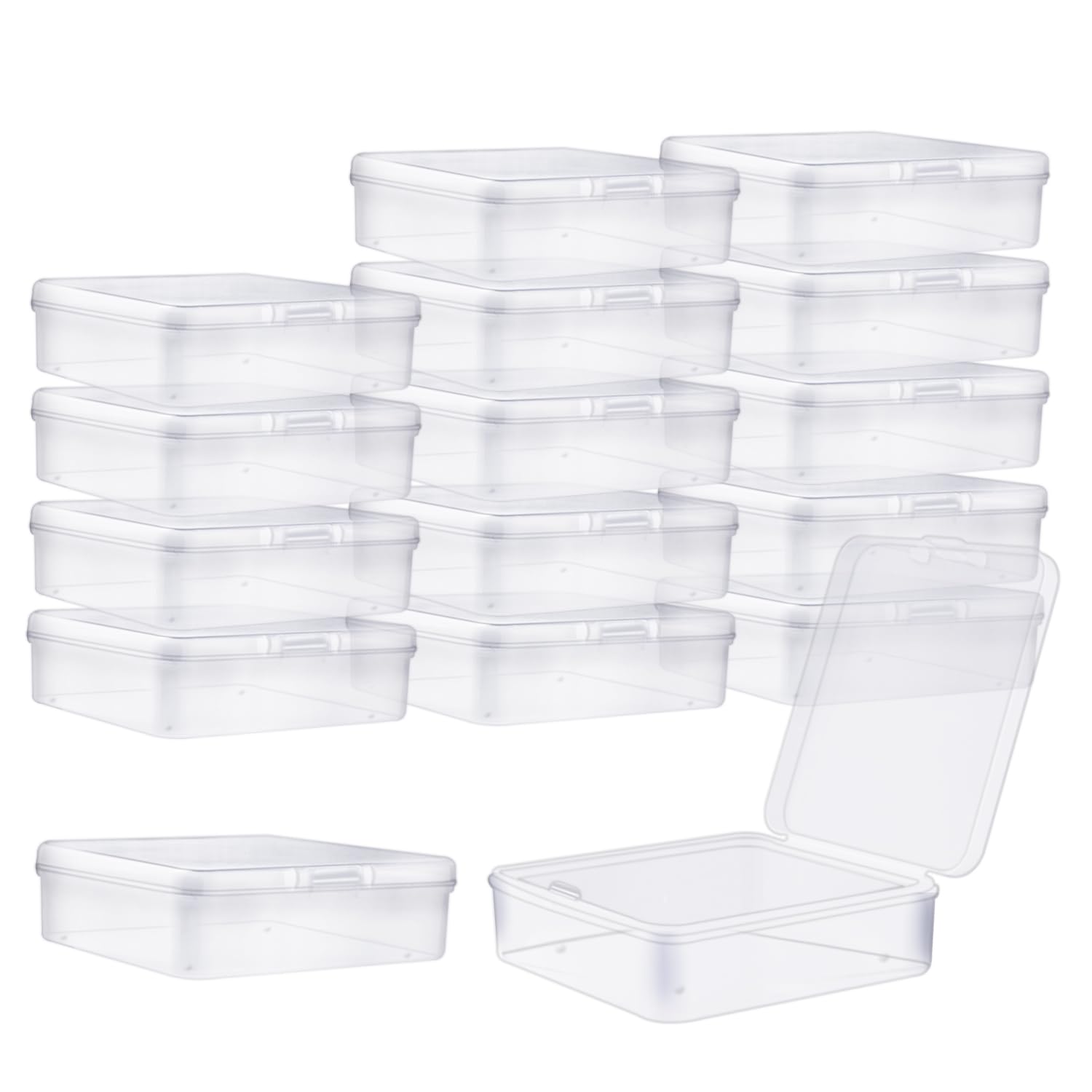 16 Pack Plastic Beads Storage Transparent Containers Box Small Drawer Organizers with Hinged Lid for Beads Earplugs Crafts Jewelry - 2.9x2.9x1 inch