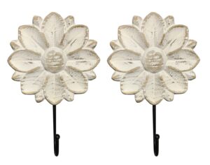 dwellington decorative wall mounted flower hooks, white distressed wood hanging hooks, farmhouse boho coat rack hooks for hanging things, towels, purse