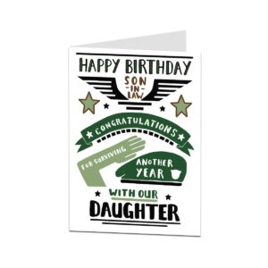 limalima funny son in law birthday card for him adults. congratulations for surviving another year with our daughter